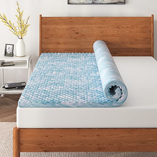 NapQueen 3 Inch Swirl Egg-Shell Cooling Gel Memory Foam Mattress Topper, CertiPUR-US Certified, Twin-XL,Blue