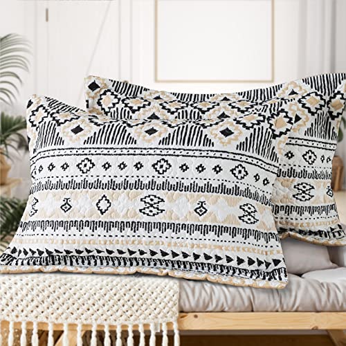VAPUTAR King Size Quilt Bedding Set - 3 Pieces Soft Stripe Boho King Bedspread, All-Season Lightweight Reversible Coverlet Sets, Quilts King Size for Farmhouse Bedroom (Black/Beige)