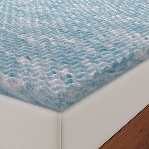 NapQueen 3 Inch Swirl Egg-Shell Cooling Gel Memory Foam Mattress Topper, CertiPUR-US Certified, Twin-XL,Blue