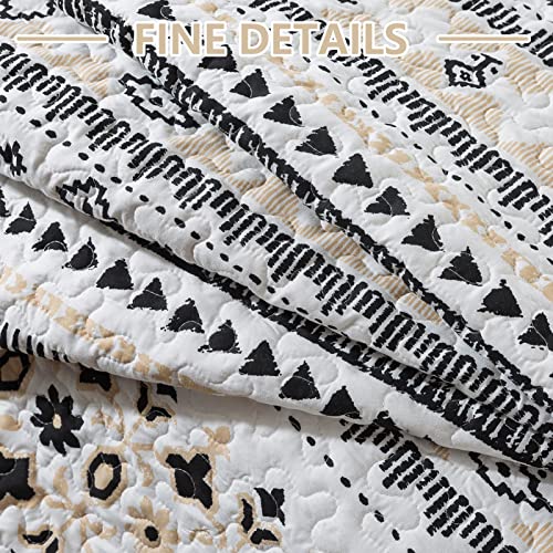 VAPUTAR King Size Quilt Bedding Set - 3 Pieces Soft Stripe Boho King Bedspread, All-Season Lightweight Reversible Coverlet Sets, Quilts King Size for Farmhouse Bedroom (Black/Beige)