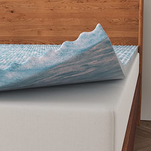 NapQueen 3 Inch Swirl Egg-Shell Cooling Gel Memory Foam Mattress Topper, CertiPUR-US Certified, Twin-XL,Blue