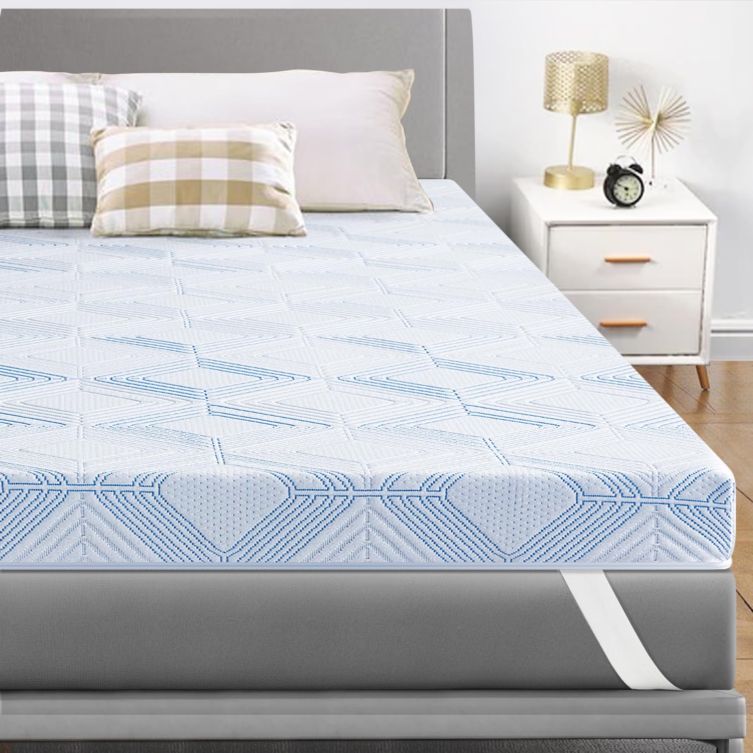 BedStory Queen Mattress Topper, 3 inch Memory Foam Mattress Topper, Firm Bed Topper Cooling Gel-Infused with Anti-Slip Removable&Breathable Cover for Back Pain, Pressure Relieve, CertiPUR-US(60" x80")