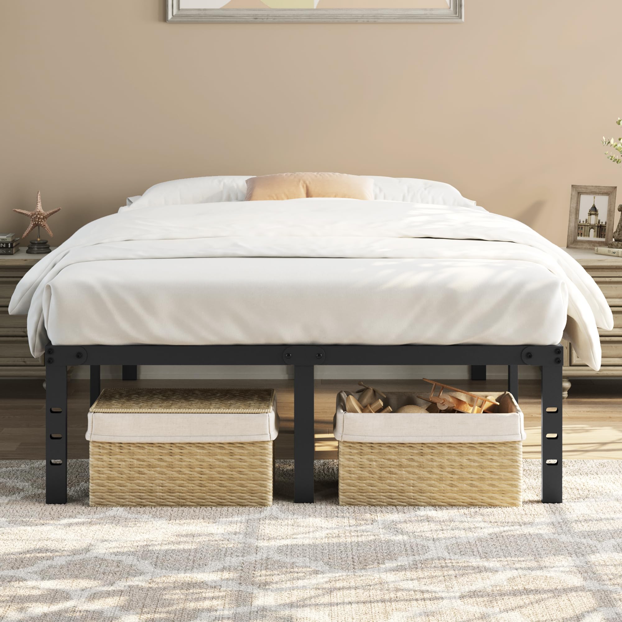 Yaheetech 16 Inch Full Bed Frames Heavy Duty Metal Platform Bed with Under Bed Storage, No Box Spring Needed, Easy Assembly, Sturdy Steel Slat Support, Black