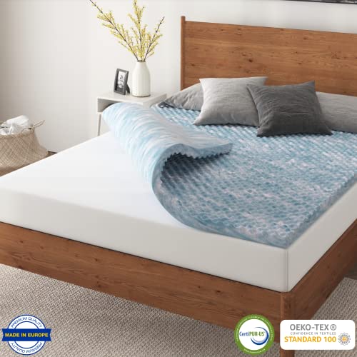NapQueen 3 Inch Swirl Egg-Shell Cooling Gel Memory Foam Mattress Topper, CertiPUR-US Certified, Twin-XL,Blue