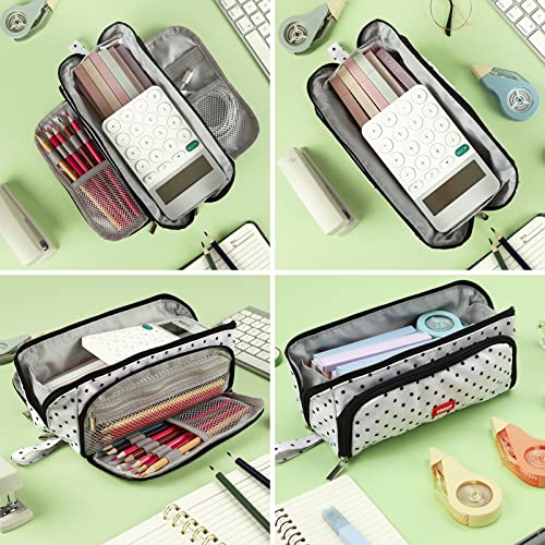EOOUT Big Capacity Pencil Case Pencil Pouch Pen Bag Cute Aesthetic Organized Pen Case for School Stationery and Travel Cosmetics Storage (Black Dot)