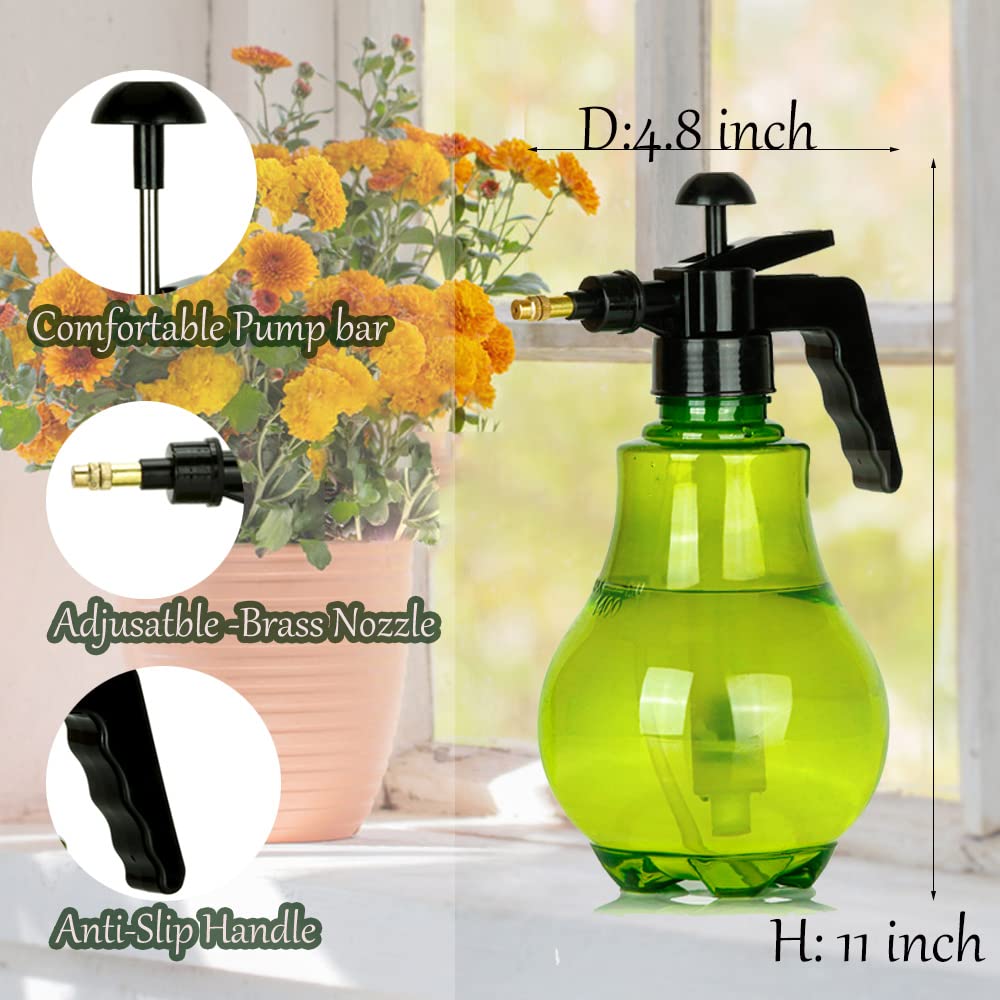 Handheld Garden Pump Sprayer,2 Pack Lawn & Garden Pressure Water Mister Spray 0.4 Gallon Bottle with Adjustable Brass Nozzle, Clear Green Hand Pressure Pump Sprayer Bottles for Plants (1.5L Green)