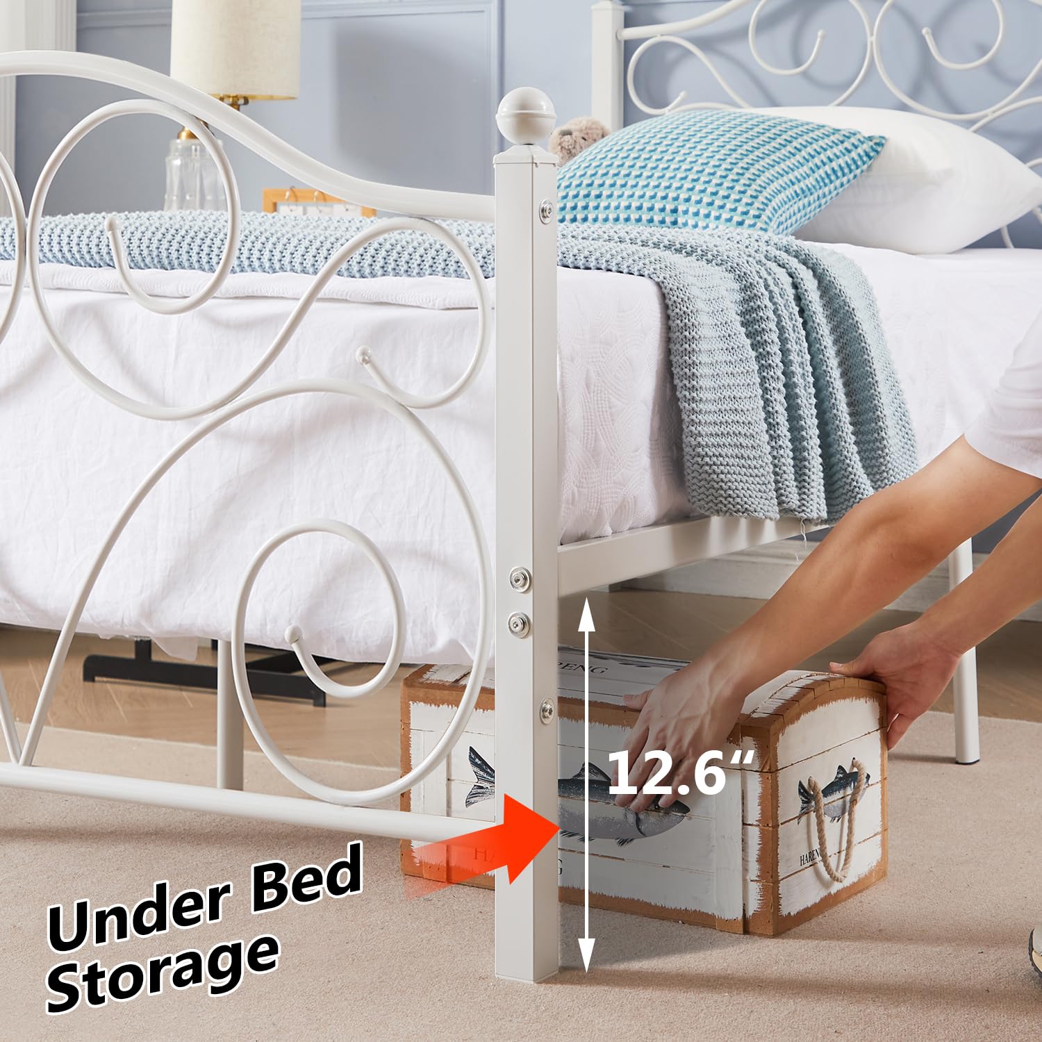 VECELO Twin Size Bed Frame with Headboard and Footboard, Heavy Duty Metal Slat Support, Platform Mattress Foundation, No Box Spring Needed, Easy Assembly, White