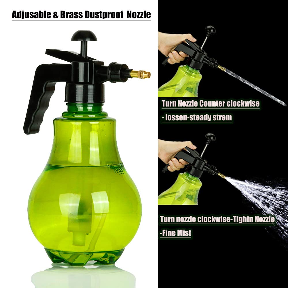 Handheld Garden Pump Sprayer,2 Pack Lawn & Garden Pressure Water Mister Spray 0.4 Gallon Bottle with Adjustable Brass Nozzle, Clear Green Hand Pressure Pump Sprayer Bottles for Plants (1.5L Green)