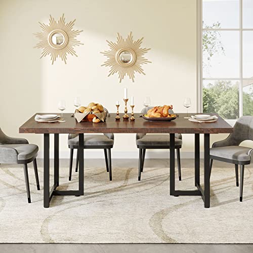 Tribesigns Dining Table Kitchen Table for 6,Farmhouse Kitchen Table for Dining Room, Industrial Rectangular Table with Steel Legs Metal Frame, Kitchen, Home Furniture (Brown)
