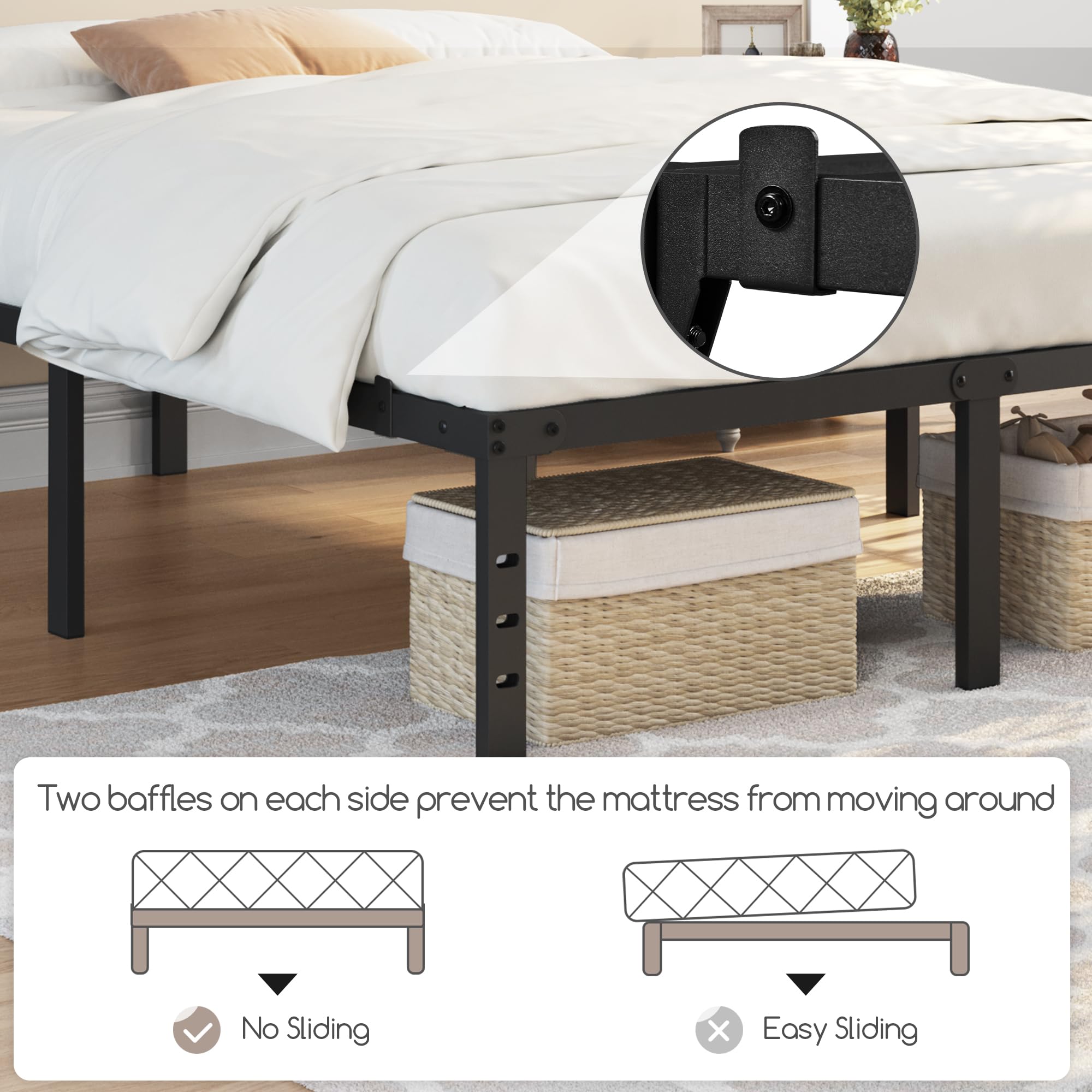 Yaheetech 16 Inch Full Bed Frames Heavy Duty Metal Platform Bed with Under Bed Storage, No Box Spring Needed, Easy Assembly, Sturdy Steel Slat Support, Black