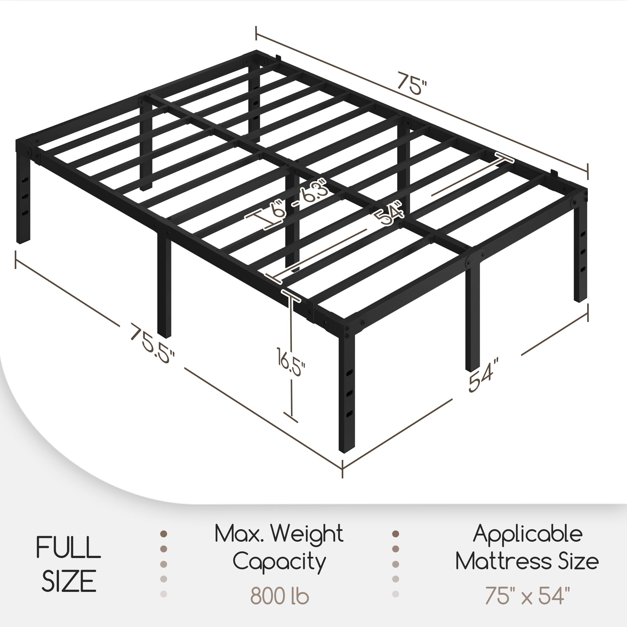Yaheetech 16 Inch Full Bed Frames Heavy Duty Metal Platform Bed with Under Bed Storage, No Box Spring Needed, Easy Assembly, Sturdy Steel Slat Support, Black