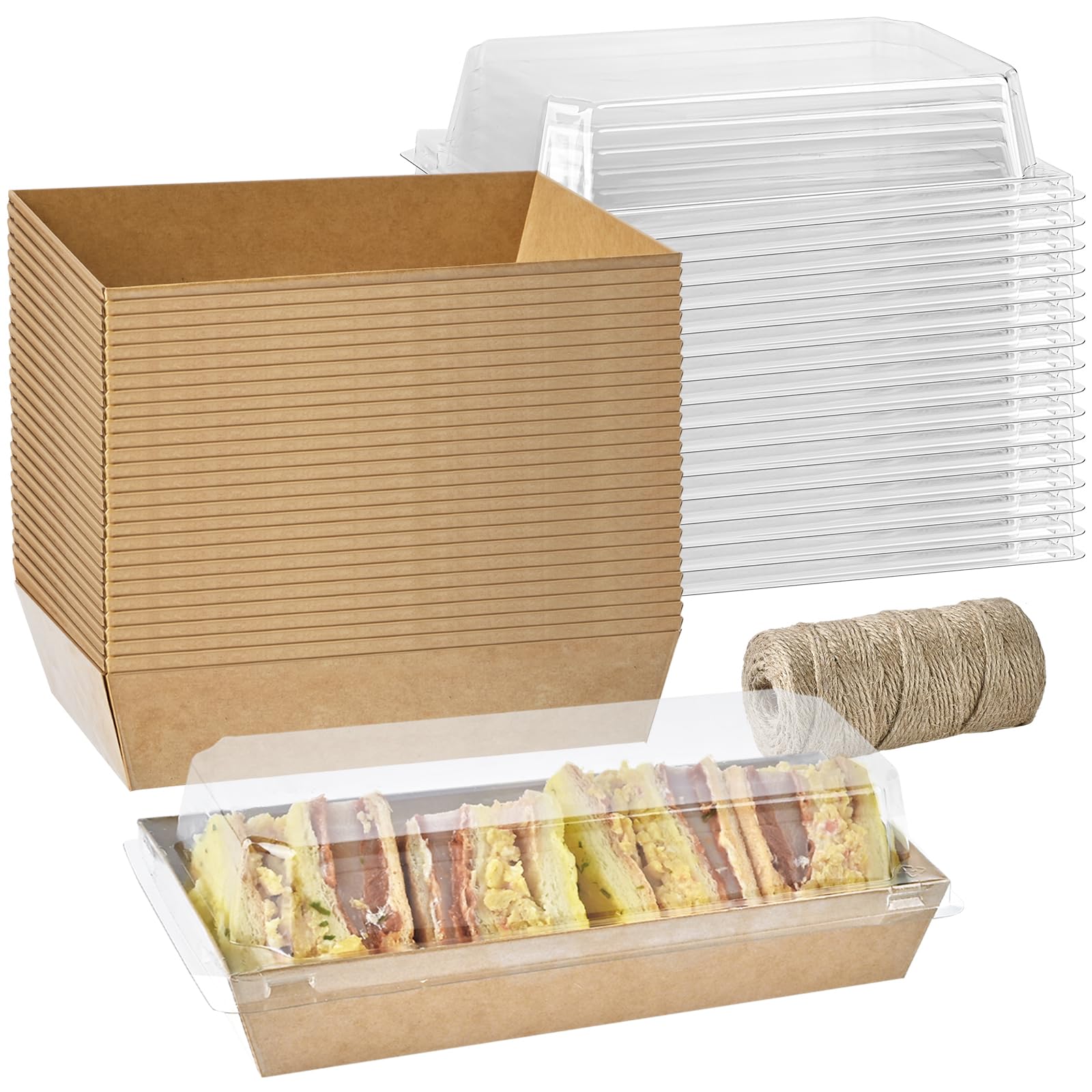 ZORRITA 50 Pack Charcuterie Boxes with Clear Lids, 7.5 Inch Small Kraft Paper Charcuterie Boxes To Go Treat Containers for Desserts, Cookies, Sandwich, Pastry, Strawberries and Cupcakes (Brown)