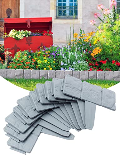 Garden Landscape Edging Borders No Dig,10 PCS 8 FT Lawn Edging for Landscaping,Plastic Fencing Lawn Border,Interlocking Lawn Edge,Imitation Stone Fence for DIY Outdoor Patio Balcony Yard Landscaping