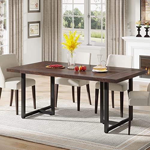 Tribesigns Dining Table Kitchen Table for 6,Farmhouse Kitchen Table for Dining Room, Industrial Rectangular Table with Steel Legs Metal Frame, Kitchen, Home Furniture (Brown)