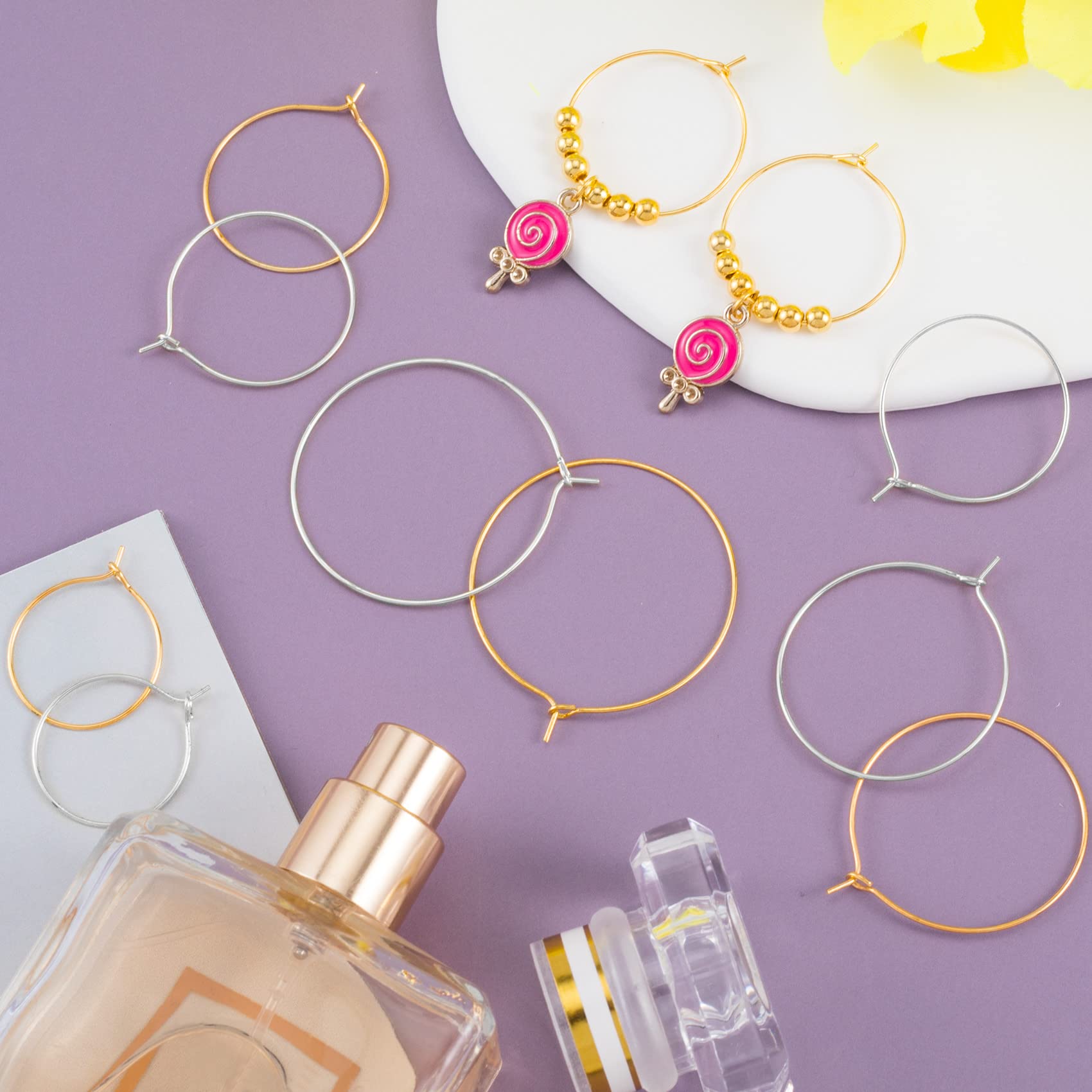 OIIKI 280PCS Earring Beading Hoops, 4 Sizes Gold/Silver Plated Hoop Earring Findings, Open Hoops, Metal Earring Rings, Round Earring Beading Decorative Accessories for DIY Jewelry Making, Parties