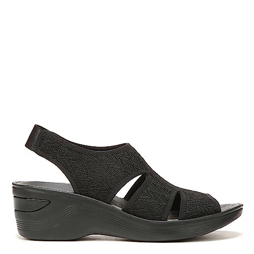 BZees Womens Daytona Slip-On Wedge Sandal Black Chevron 9.5 M