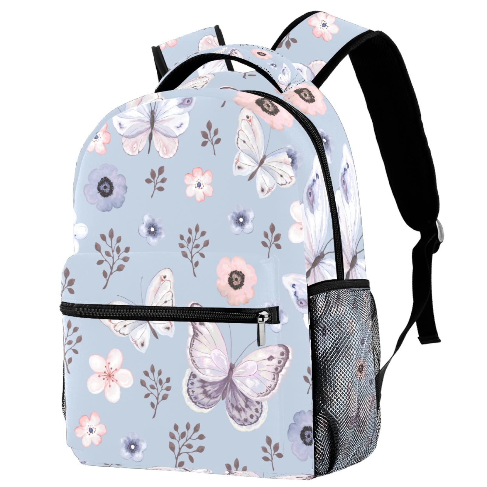 Niaocpwy Aesthetic Flying Butterflies and Flowers School Backpack Medium Size, Travel Bag for Women Men Teens Girls Boys