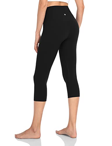 HeyNuts High Waisted Yoga Capris Leggings for Women, Tummy Control Workout Running Leggings Cropped Pants 19'' Black M(8/10)