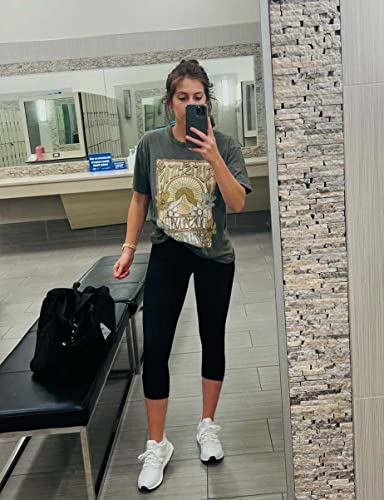 HeyNuts High Waisted Yoga Capris Leggings for Women, Tummy Control Workout Running Leggings Cropped Pants 19'' Black M(8/10)