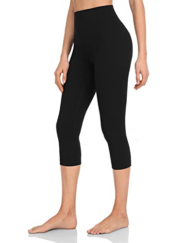 HeyNuts High Waisted Yoga Capris Leggings for Women, Tummy Control Workout Running Leggings Cropped Pants 19'' Black M(8/10)