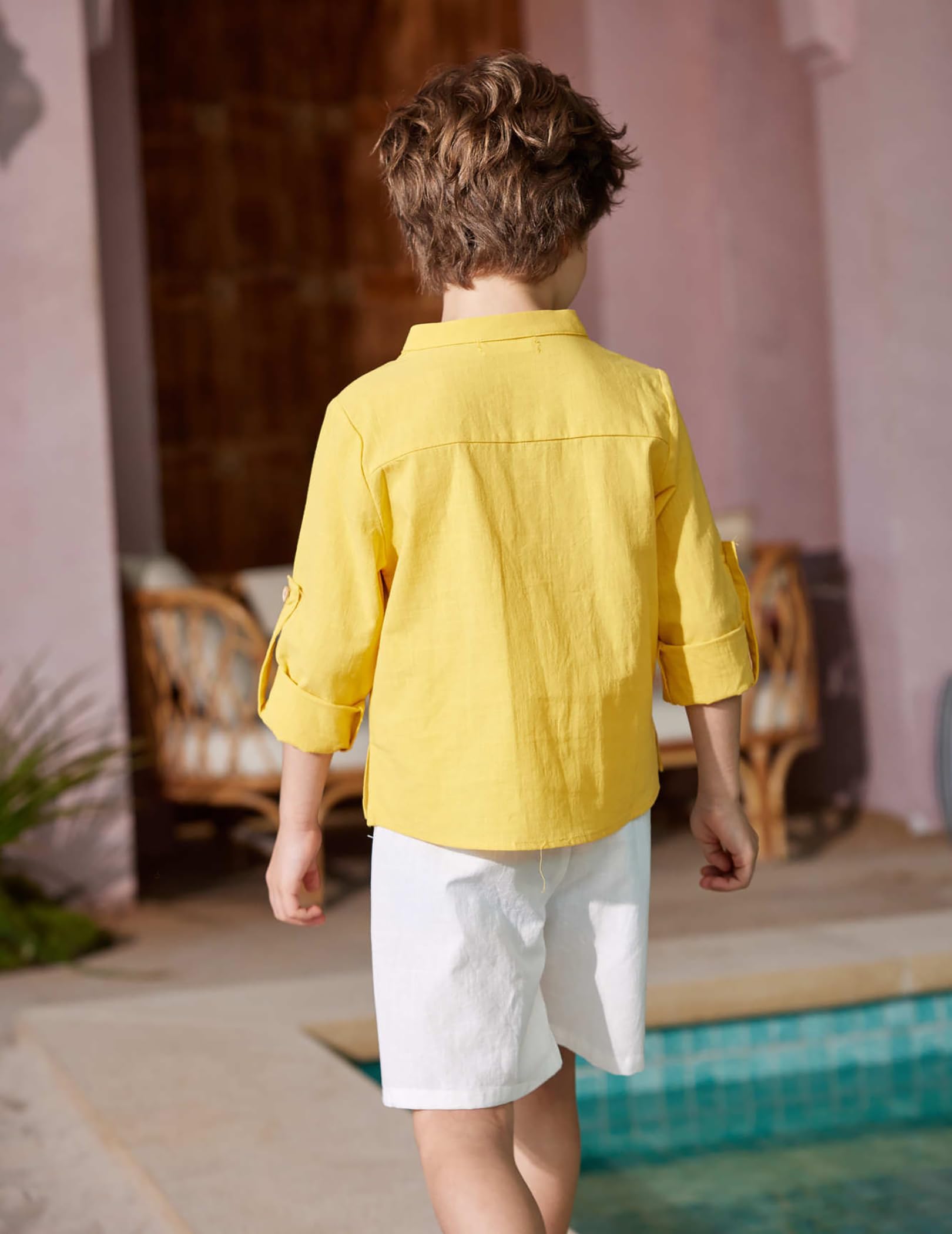 Arshiner Boys Cotton Linen Henley Shirt Button Down Shirt Long Sleeve T Shirt Beach Shirt Tee Casual Solid Tops Yellow
