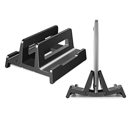 STARSIKI Vertical Laptop Stand, 3-in-1 Gravity Auto Locking Laptop Holder, MacBook Stand for Desk Closed Upright, Space Saving Desktop Organizer for MacBook/Surface/Chromebook/Dell/HP/iPad/Tablets