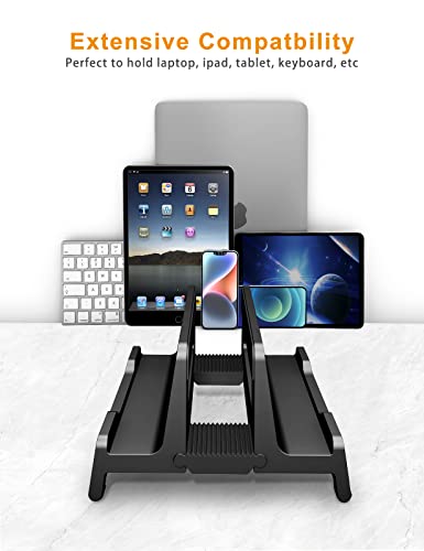 STARSIKI Vertical Laptop Stand, 3-in-1 Gravity Auto Locking Laptop Holder, MacBook Stand for Desk Closed Upright, Space Saving Desktop Organizer for MacBook/Surface/Chromebook/Dell/HP/iPad/Tablets