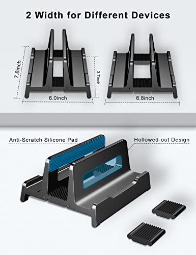 STARSIKI Vertical Laptop Stand, 3-in-1 Gravity Auto Locking Laptop Holder, MacBook Stand for Desk Closed Upright, Space Saving Desktop Organizer for MacBook/Surface/Chromebook/Dell/HP/iPad/Tablets