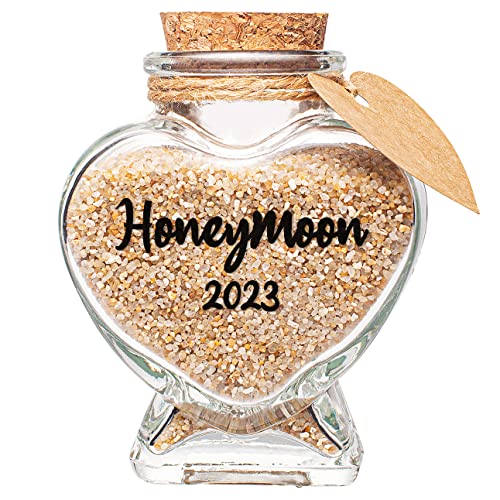 Honeymoon Sand Keepsake Jar 2023,Bridal Shower Gift, Wedding Gift, Engagement Gift, Honeymoon Gift, Travel Gift for Couples, Newlywed, Fiance(Gift Box Includes) - 40ml Glass - Heart Shape Card