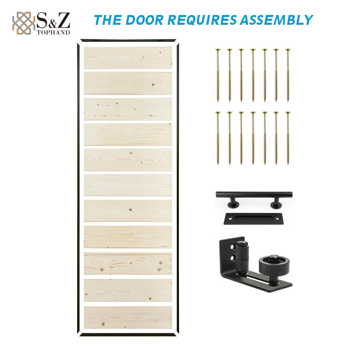 S&Z TOPHAND® 36 in. x 84 in. White PVC Barn Door with 6.6FT Sliding Door Hardware Kit, 20-42in Stainless Steel Frame Modern Style Barn Door/Sliding Door/Simple Assembly is Required