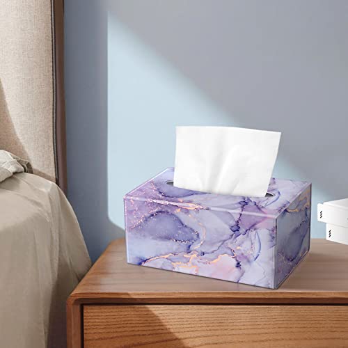 Tissue Box Holder, FINPAC Rectangular PU Leather Foldable Facial Tissue Napkin Box Covers Decor Holder for Living Room, Bathroom, Kitchen Countertop, Lilac Marble