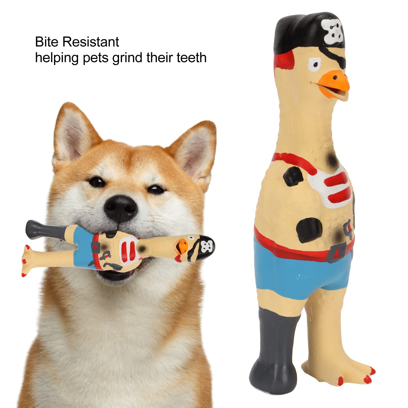 Zerodis Squeaky Chicken Dog Toys, Yellow Rubber Squaking Chicken Toy Novelty Rubber Chicken Teeth Grinding Interactive Squeaky Dog Toy for Dogs (Pirate Chicken)