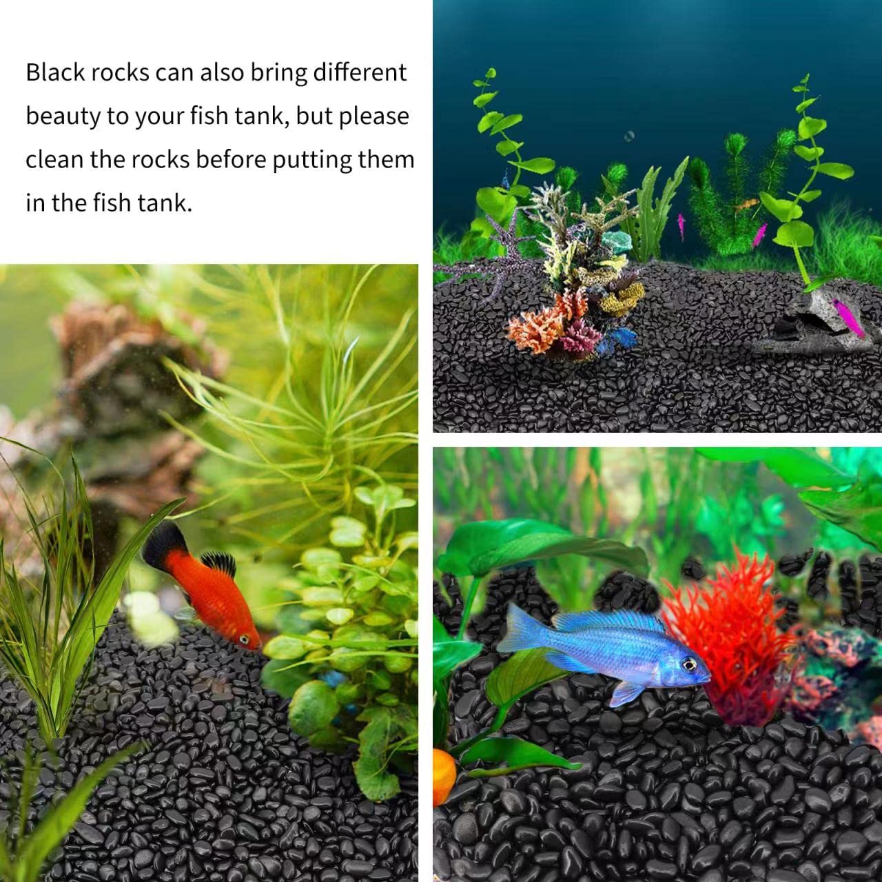 3.3 lb Black Rock, Decorative Polished Pebbles for Plants, Landscapes, Gardens, Fish Tanks, vase fillings, etc, 0.1 to 0.3 inches