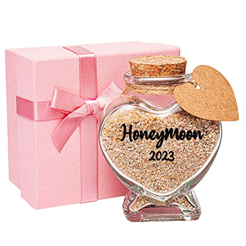 Honeymoon Sand Keepsake Jar 2023,Bridal Shower Gift, Wedding Gift, Engagement Gift, Honeymoon Gift, Travel Gift for Couples, Newlywed, Fiance(Gift Box Includes) - 40ml Glass - Heart Shape Card