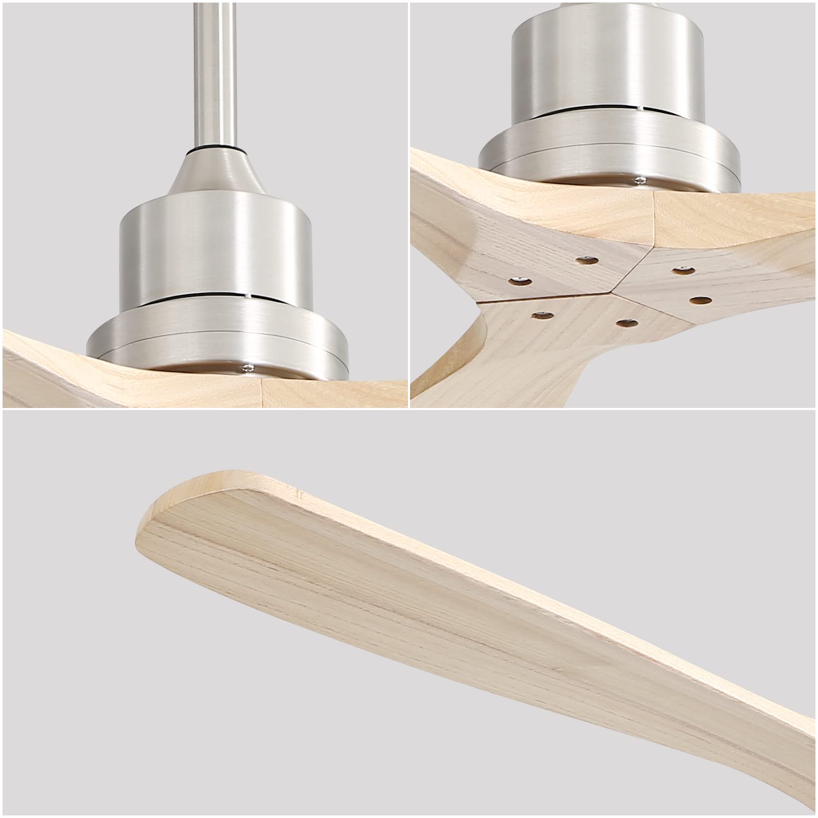 Sofucor 52 Inch Ceiling Fan with Remote, 3 Blade Carved Wood Fan Without No Light, Modern Ceiling Fan for Indoor Outdoor Bedroom Living Room Patios Farmhouse, Reversible DC Motor