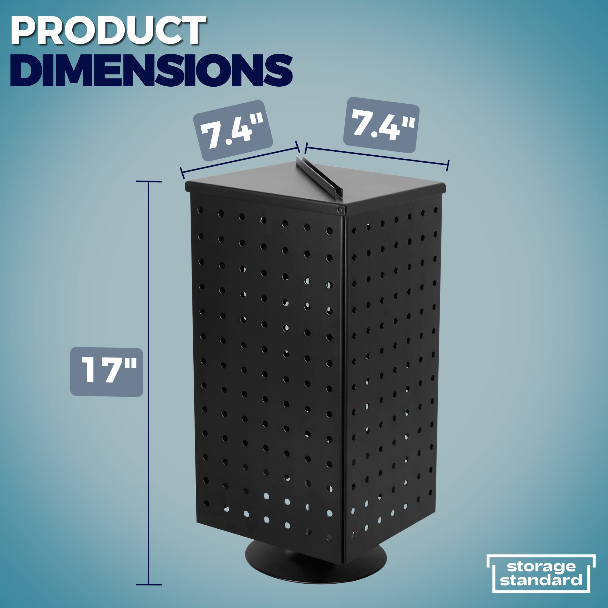 Storage Standard Metal Spinning Peg Board Displays - 17" Earring Display Stand for Retail & Shows, Black Jewelry Stands - 4-Sided Craft Keychain Rack Necklace Holder