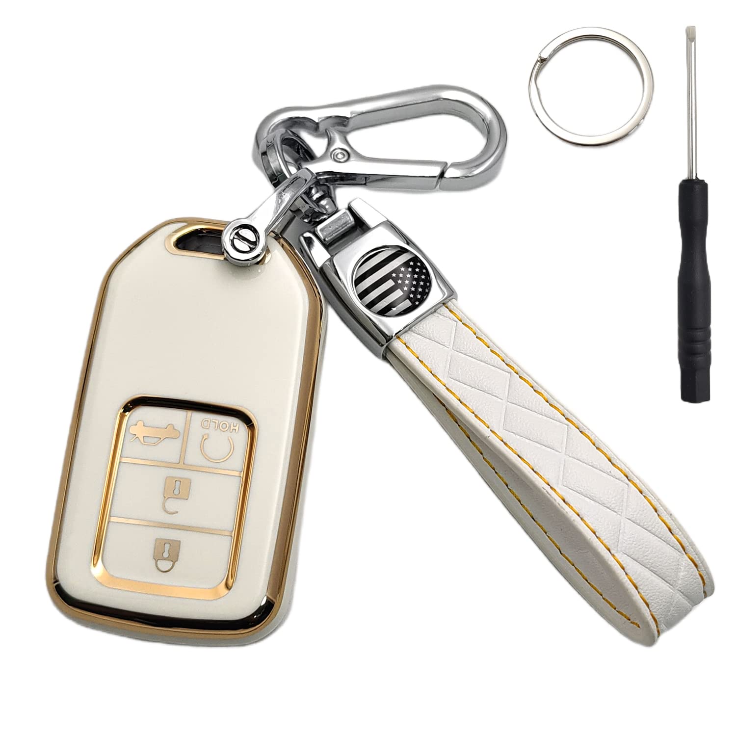 KOLALIR Key Fob Cover with Keychain Soft TPU 360° Degree Full Protection Compatible with Honda Accord Civic CRV HRV CRZ Pilot Ridgeline Odyssey Passport Fit Crosstour.(Model A-4 Buttons, White)