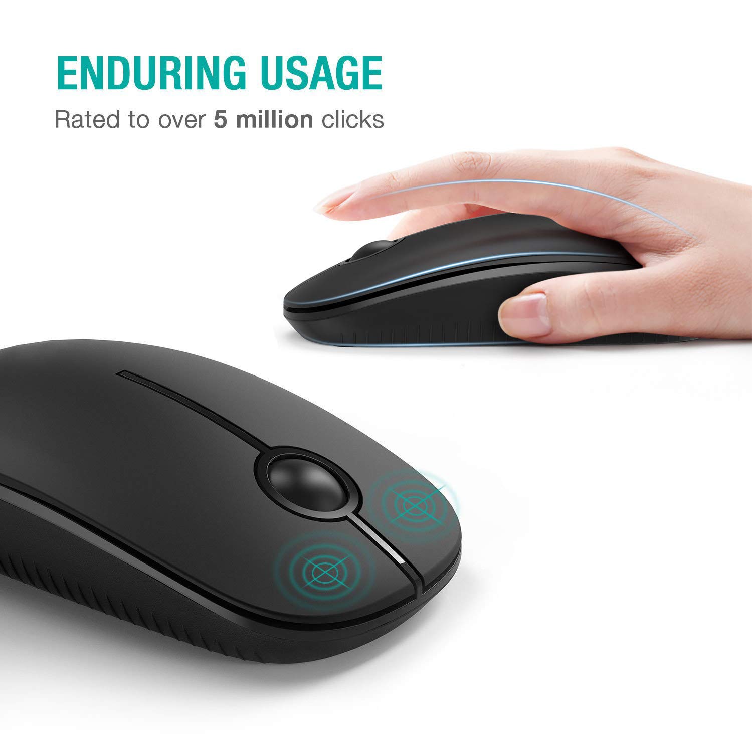 TechGarden 2.4G Slim Wireless Mouse, Silent Cordless Computer Mouse with USB Receiver, Portable Travel Mouse for Laptop Desktop PC Chromebook - Black