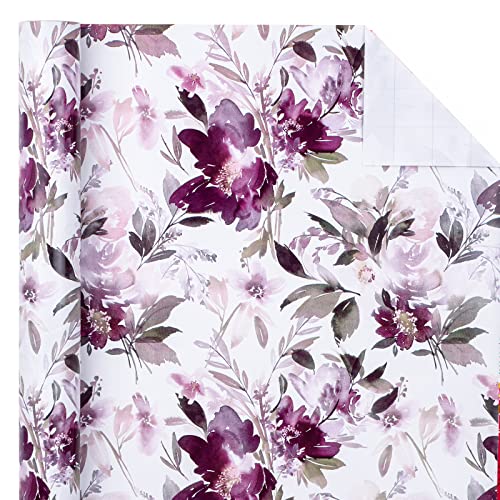 WRAPAHOLIC Wrapping Paper Roll - Beautiful Purple Floral Design for Wedding, Party, Birthday, Holiday, Baby Shower - 30 Inch x 33 Feet