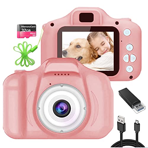 Kids Camera, Digital Camera for Kids Age 3-8, Toddler Toys Christmas Birthday Gifts for Boys and Girls, 2.0 inch IPS Screen Portable Children Toy Camera with 32G SD Card, Perfect Small Size (Pink)