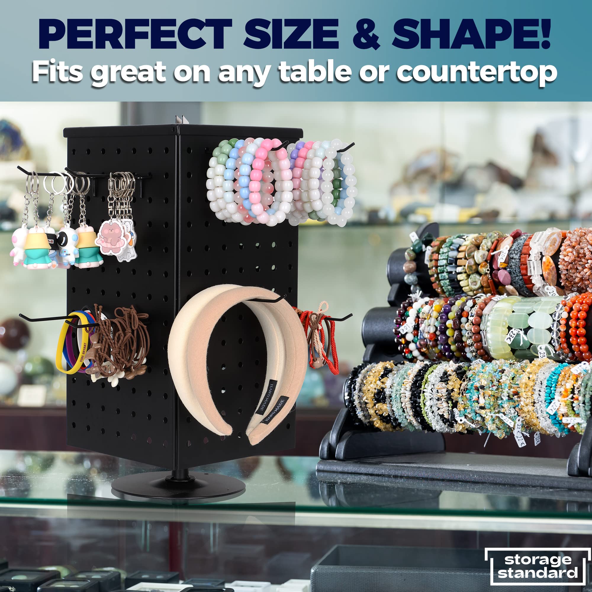 Storage Standard Metal Spinning Peg Board Displays - 17" Earring Display Stand for Retail & Shows, Black Jewelry Stands - 4-Sided Craft Keychain Rack Necklace Holder