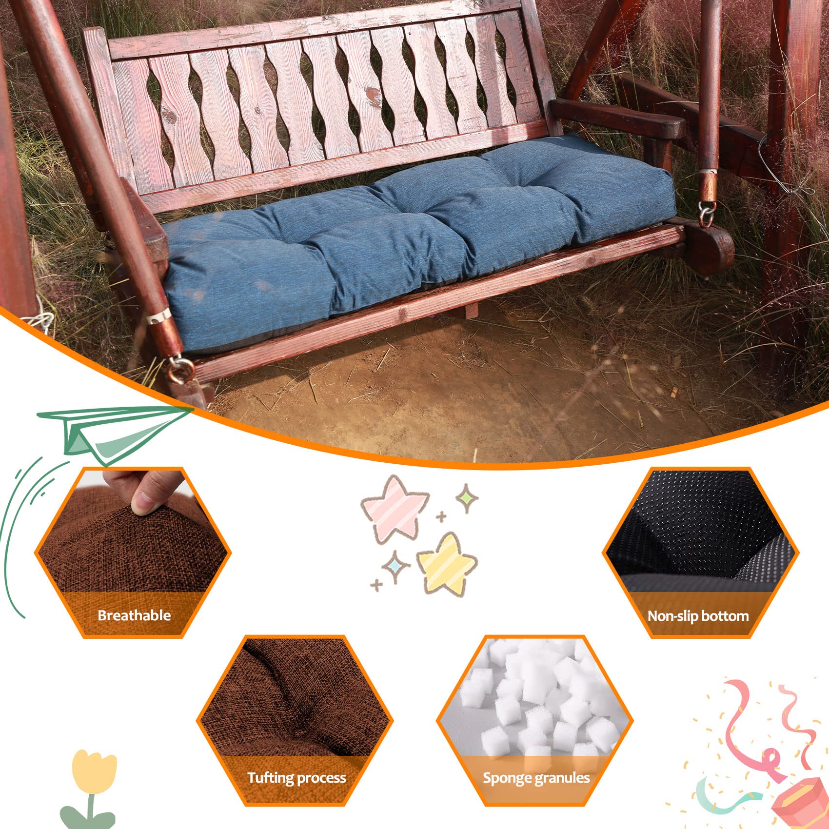 RULAER Indoor/Outdoor 42 Inch Bench Cushion Non-Slip Tufted Patio Furniture Cushions Thickened Soft Kitchen Bench Pads(42x16x4, Brown)