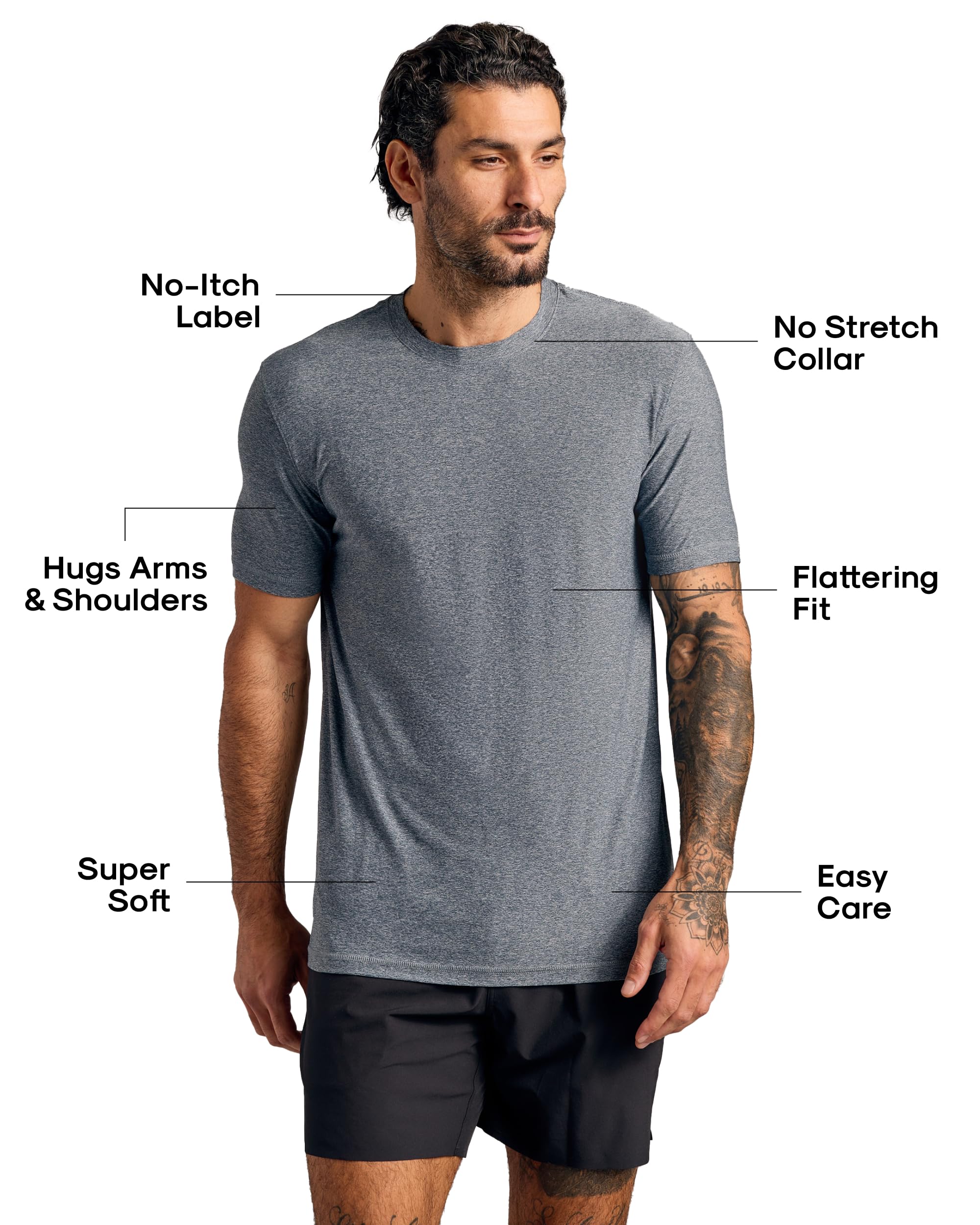True Classic Workout Shirts for Men - Moisture-Wicking Dry-Fit Gym Shirts Men – Lightweight Athletic Shirts, Quick-Dry Polyester Mens Workout Shirts, Pack of 1, Heather Navy, XL