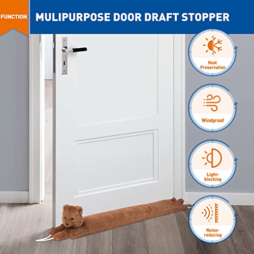 MAGZO Under Door Draft Stopper 36 Inch, Weighted Animal Noise Blocker for Door, Bear Draft Guard with Hook Loops