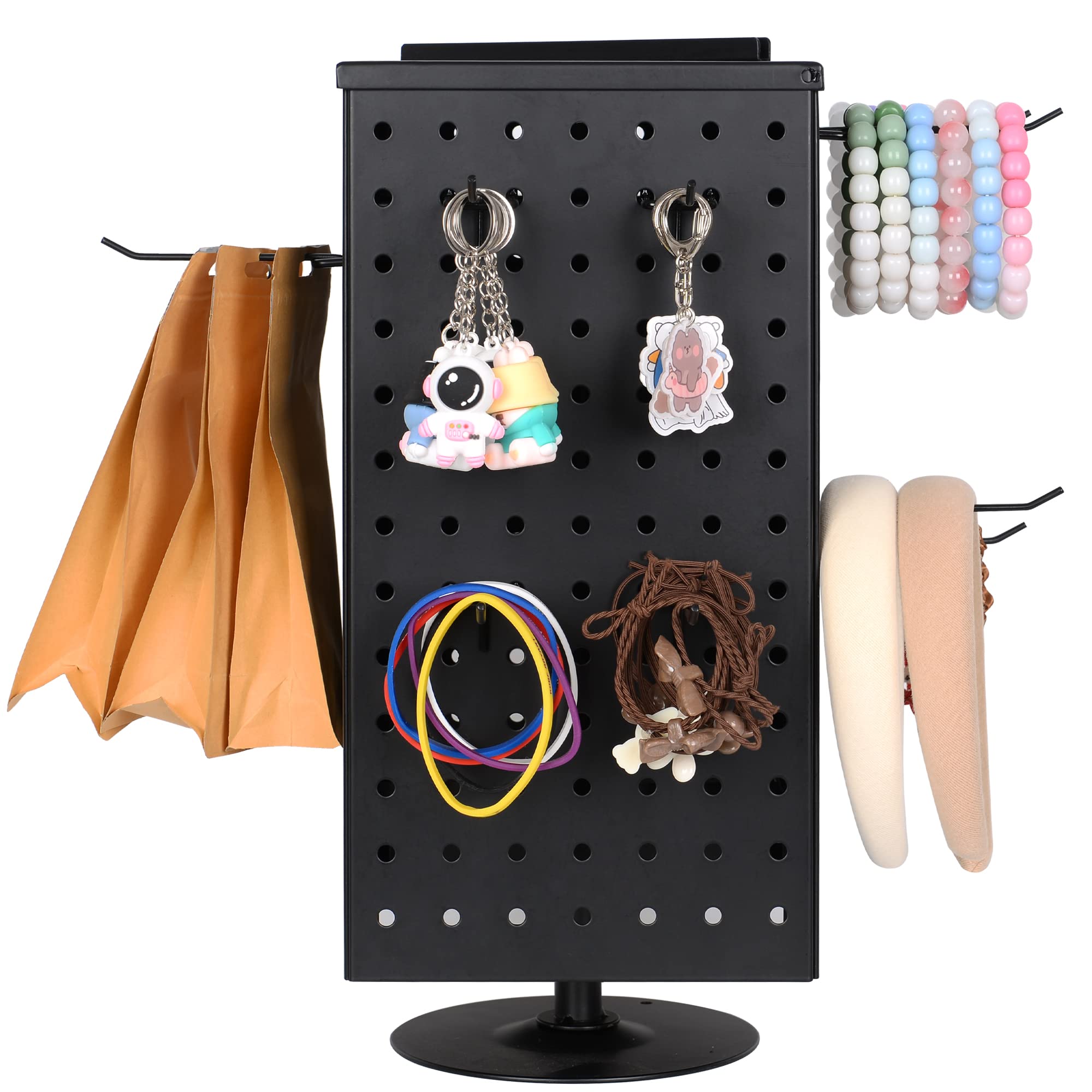 Storage Standard Metal Spinning Peg Board Displays - 17" Earring Display Stand for Retail & Shows, Black Jewelry Stands - 4-Sided Craft Keychain Rack Necklace Holder