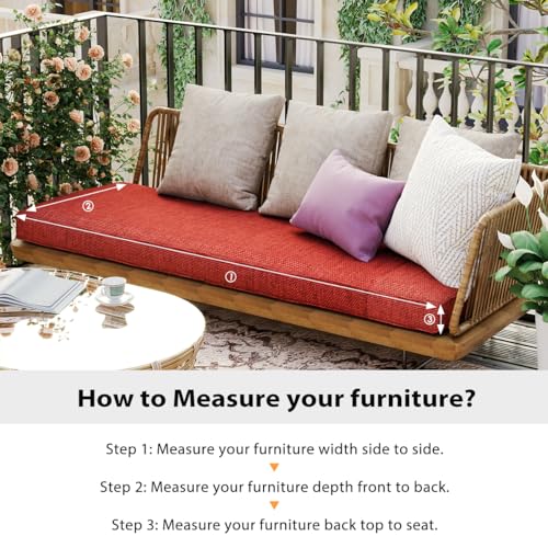 Sundale Outdoor Waterproof Olefin Bench Cushion, 59 x 18 x 4 Inch Outdoor/Indoor Durable Thicken Pad with Adjustable Straps, Patio Garden Sofa Settee Couch Loveseat Cushion (Red)