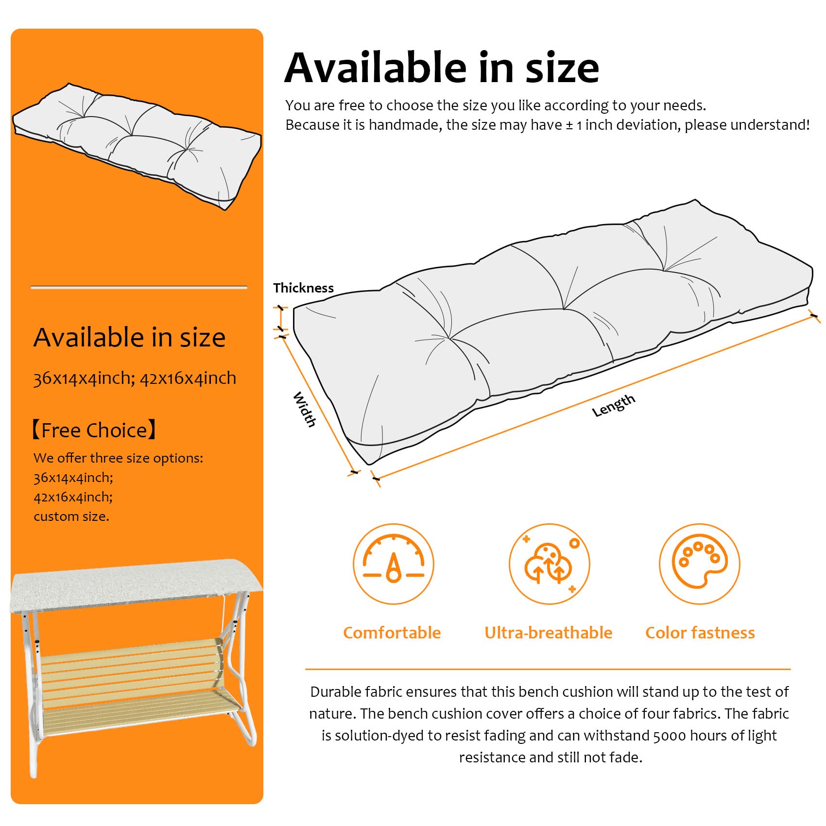 RULAER Indoor/Outdoor 42 Inch Bench Cushion Non-Slip Tufted Patio Furniture Cushions Thickened Soft Kitchen Bench Pads(42x16x4, Brown)