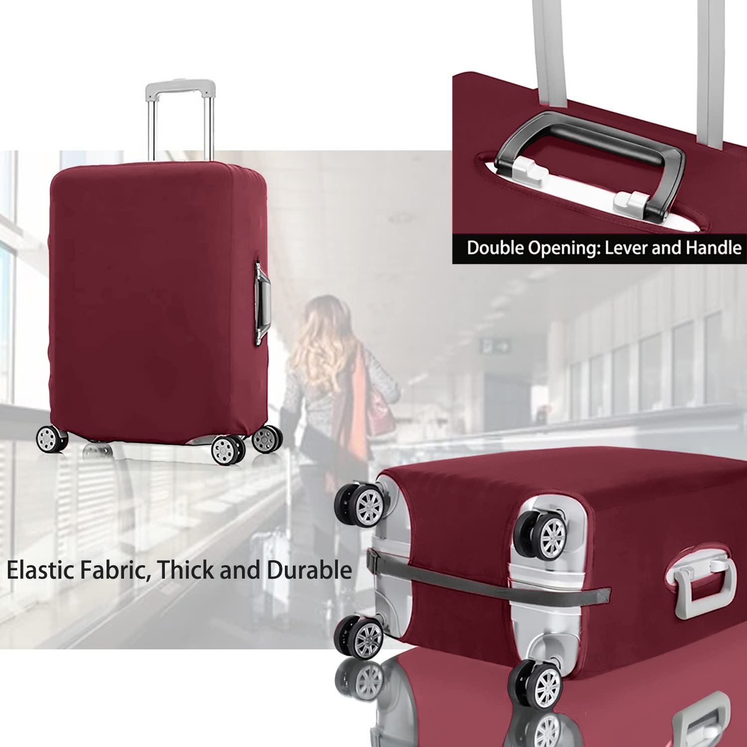 Travel Luggage Cover Red Printed with Pocket Suitcase Cover Fits 26-28 Inch