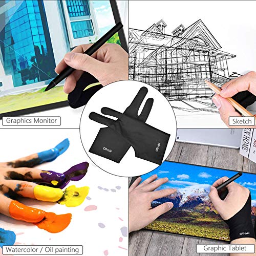 OTraki 4 Pack Artist Gloves for Drawing Tablet Free Size Artist's Drawing Glove with Two Fingers for Graphics Pad Painting Good for Right Hand or Left Hand - 2.95 x 7.87 inch