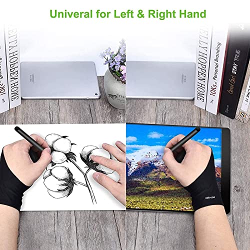 OTraki 4 Pack Artist Gloves for Drawing Tablet Free Size Artist's Drawing Glove with Two Fingers for Graphics Pad Painting Good for Right Hand or Left Hand - 2.95 x 7.87 inch